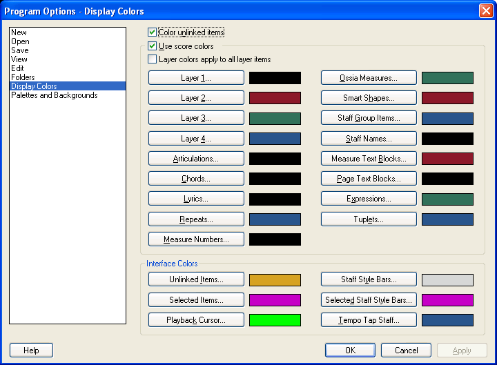 Program Options-Display Colors