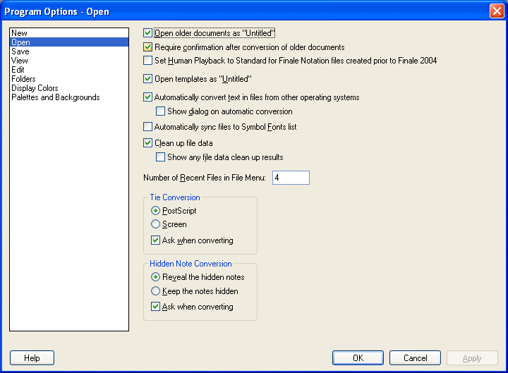 Program Options-Open