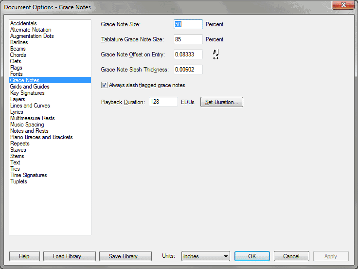 Document Options-Grace Notes