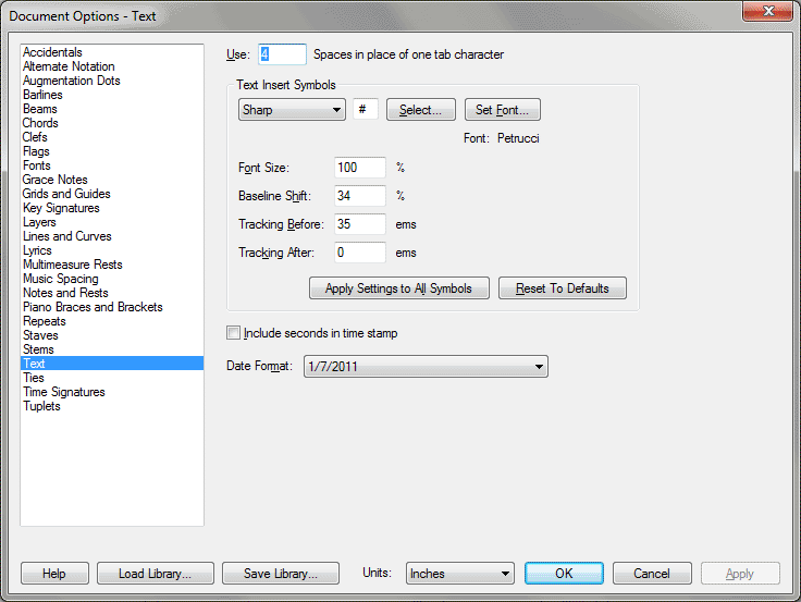 Document Options-Text