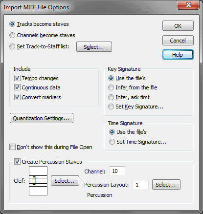 Import MIDI File Options
