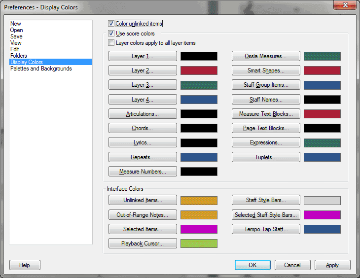 Preferences-Display Colors