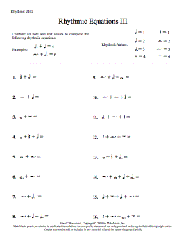 Worksheets: Rhythmic Equations