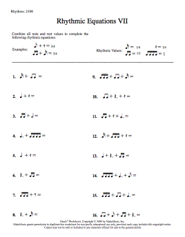 Worksheets: Rhythmic Equations