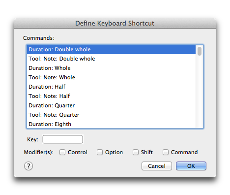 Define Keyboard Shortcut dialog box