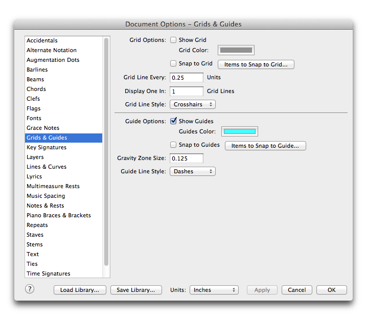 Document Options dialog box