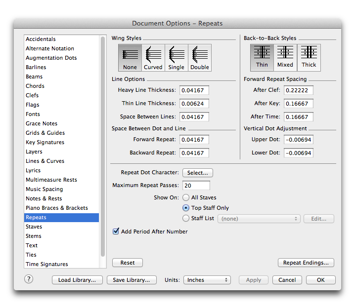 Document Options Dialog Box