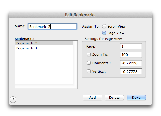 Edit Bookmarks dialog box
