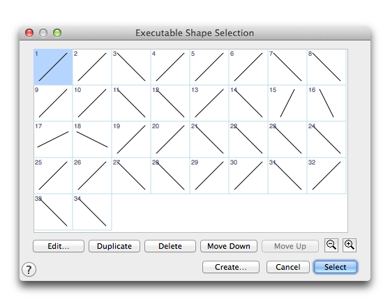 Executable Shape Selection dialog box