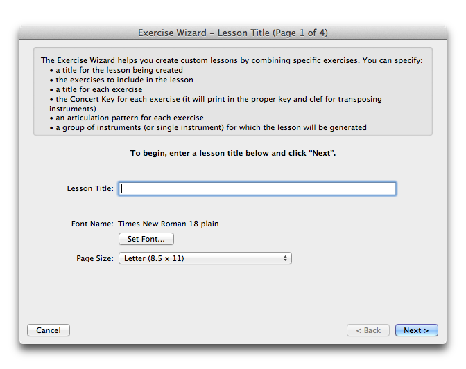 Exercise Wizard dialog box