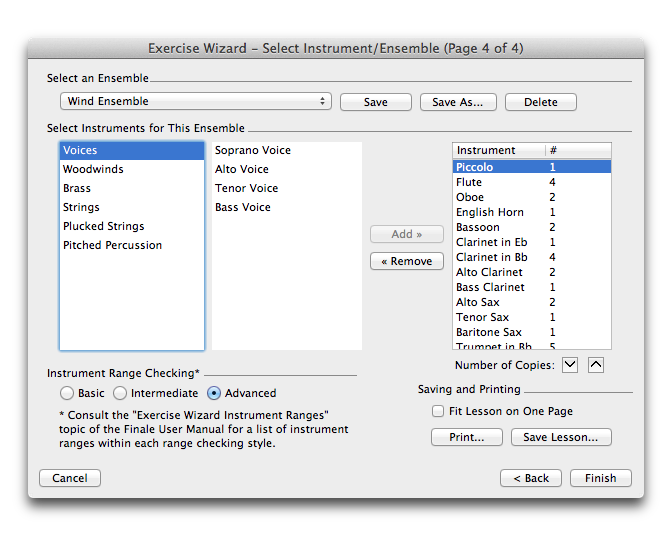 Exercise Wizard dialog box