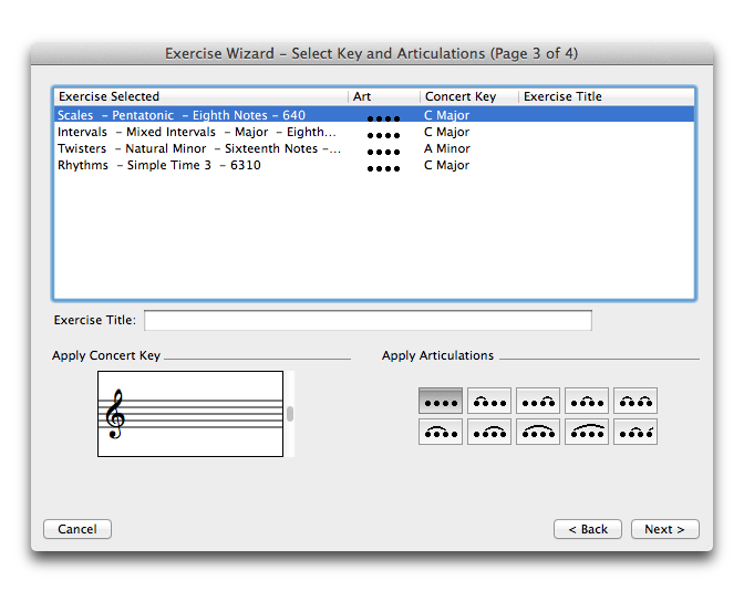 Exercise Wizard dialog box