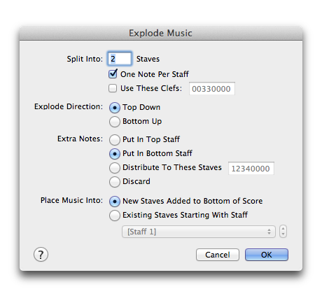 Explode Music dialog box