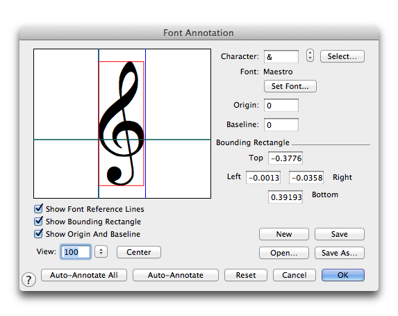 Font Annotation dialog box