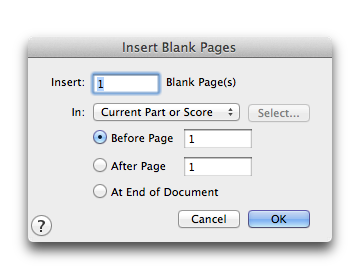 Insert Blank Pages dialog box