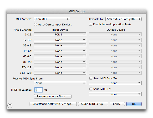 MIDI Setup dialog box