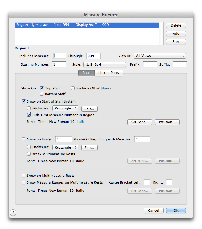 Measure Number dialog box