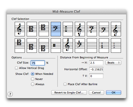 Mid-Measure Clef dialog box