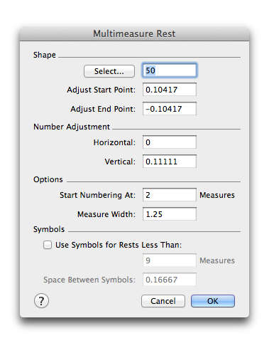 Multimeasure Rest dialog box