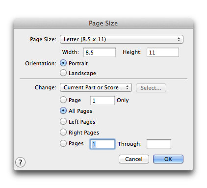 Page Size dialog box
