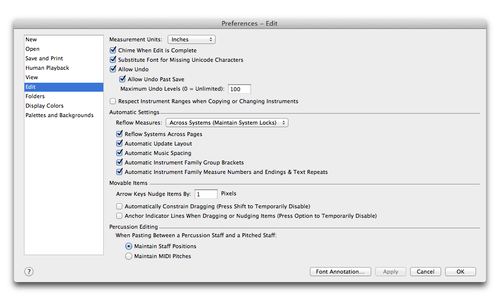 Preferences dialog box
