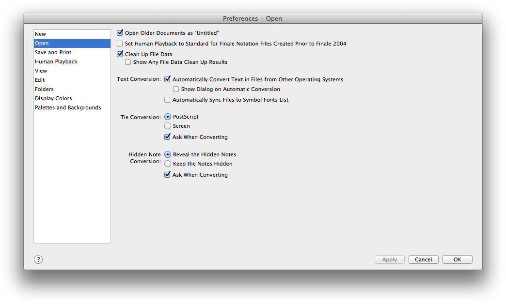Preferences dialog box