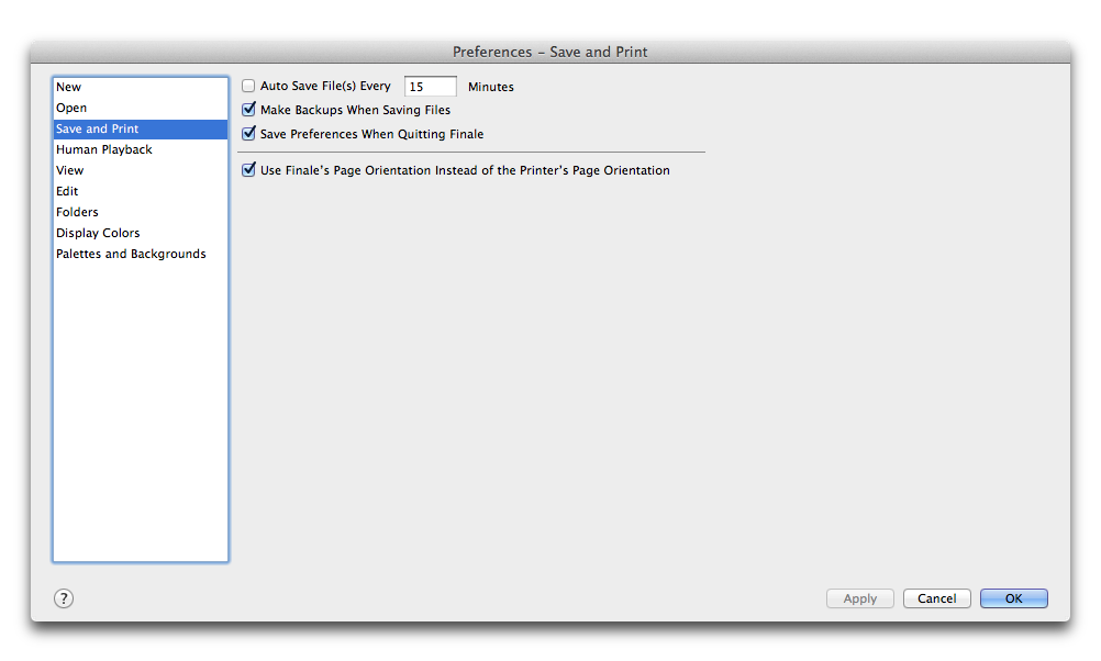 Preferences dialog box