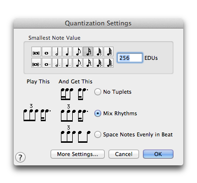 Quantization Settings dialog box