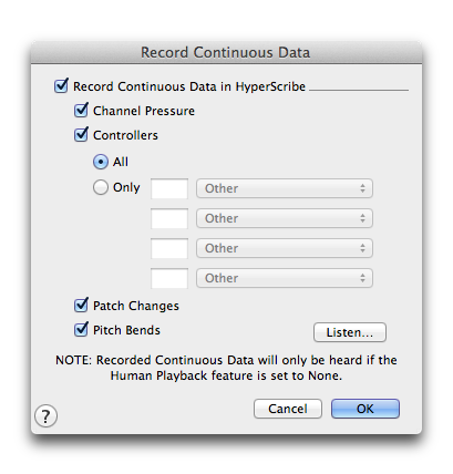 Record Continuous Data dialog box