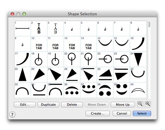 Shape Selection dialog box