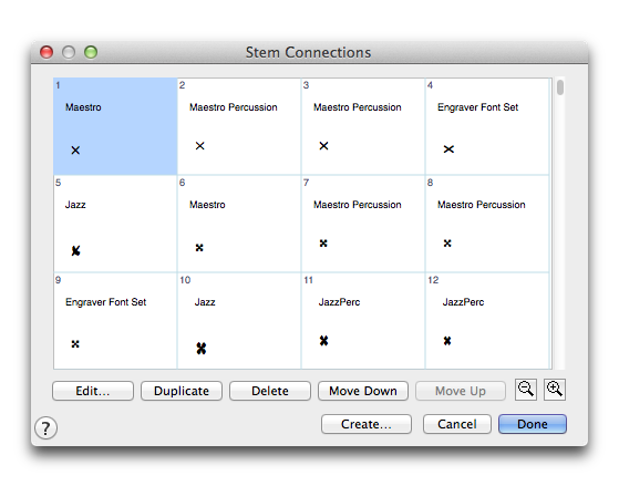 Stem Connections dialog box