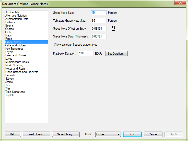 Document Options dialog box