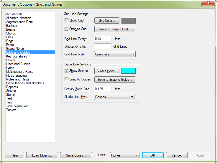 Document Options dialog box