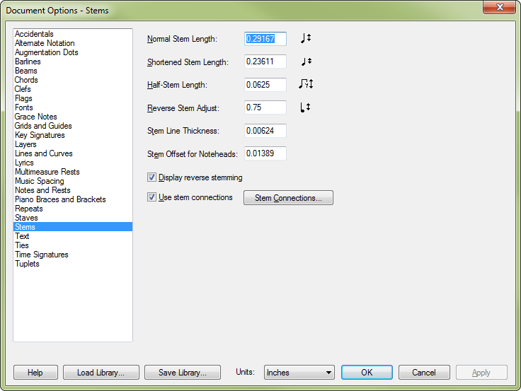Document Options dialog box