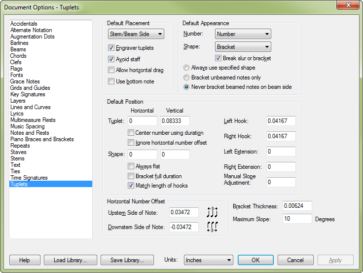 Document Options dialog box