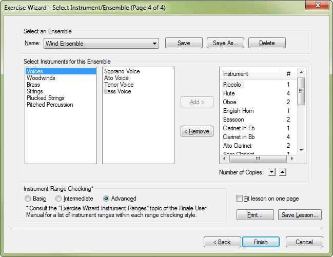 Exercise Wizard dialog box