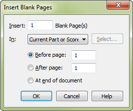 Insert Blank Pages dialog box
