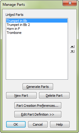 Manage Parts dialog box