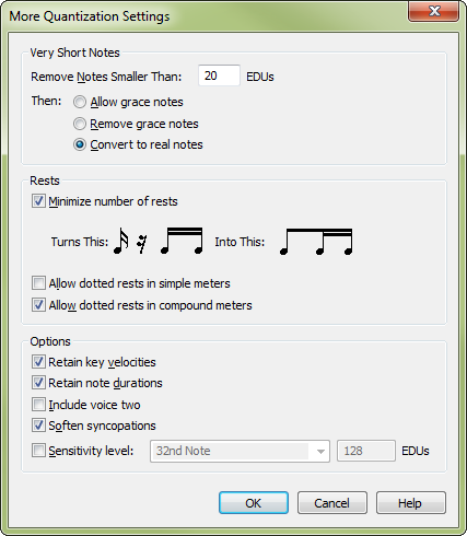 More Quantization Settings dialog box