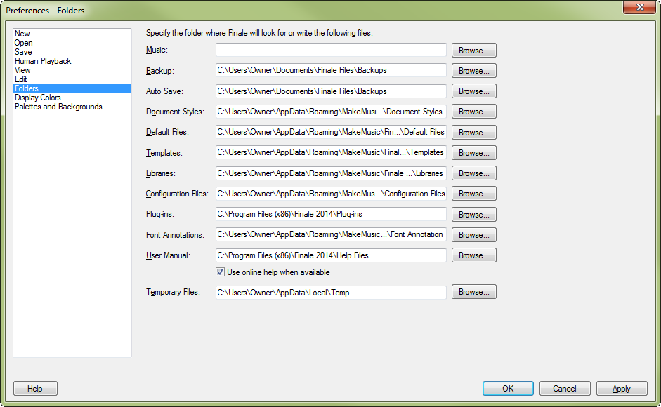 Preferences dialog box