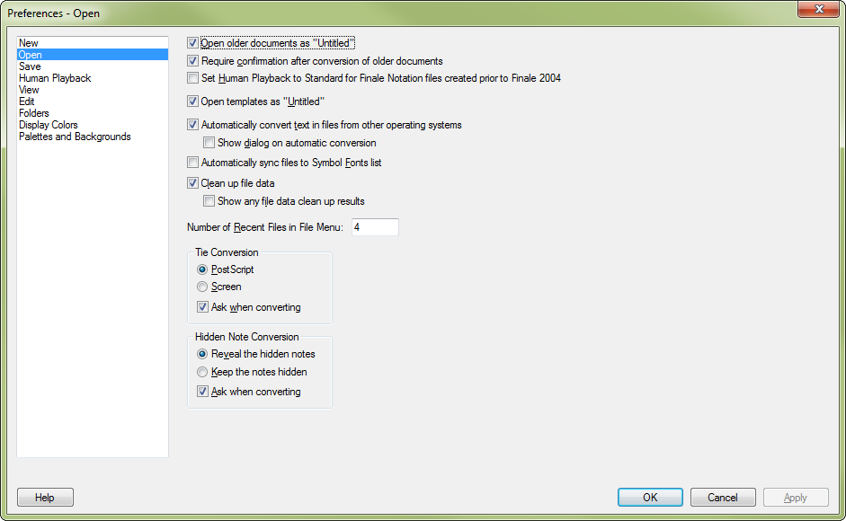 Preferences dialog box