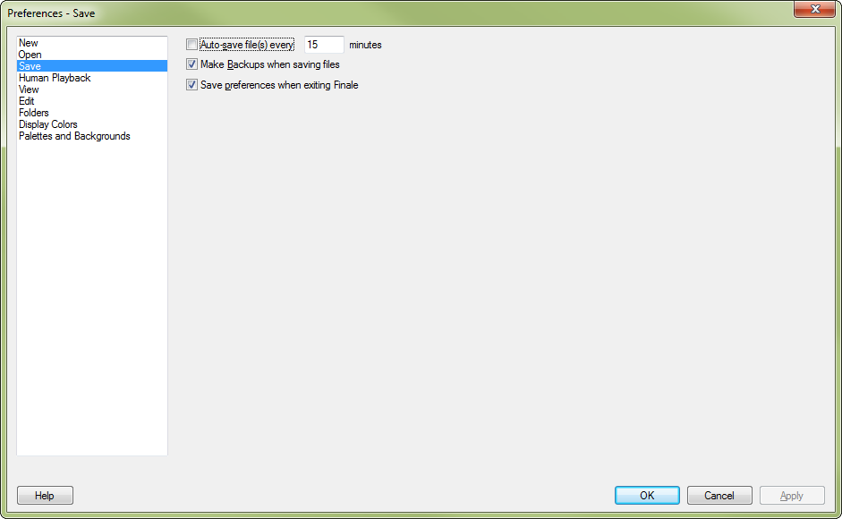Preferences dialog box