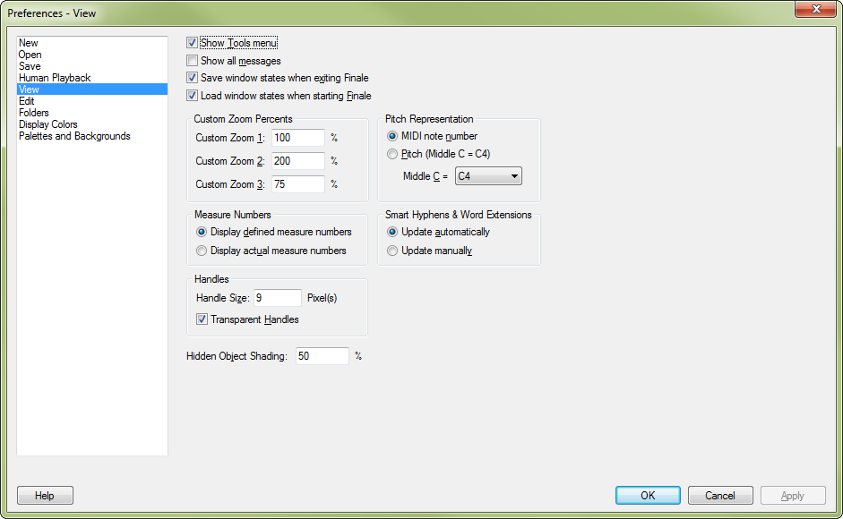 Preferences dialog box
