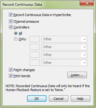 Record Continuous Data dialog box
