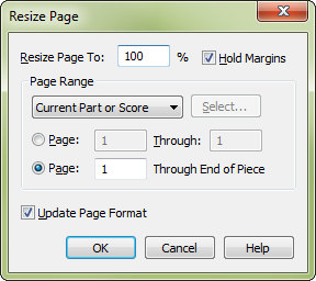 Resize Page dialog box