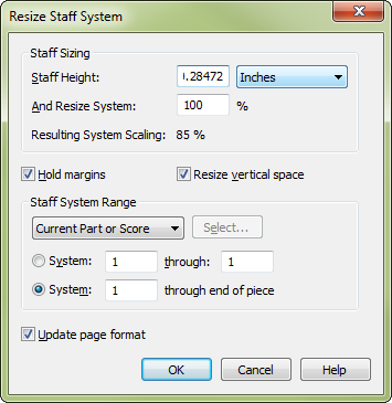 Resize Staff System dialog box