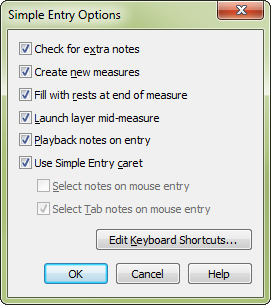 Simple Entry Options dialog box
