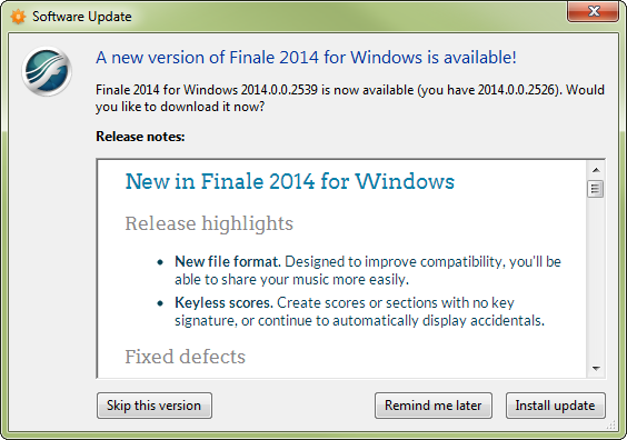 Software Update dialog box