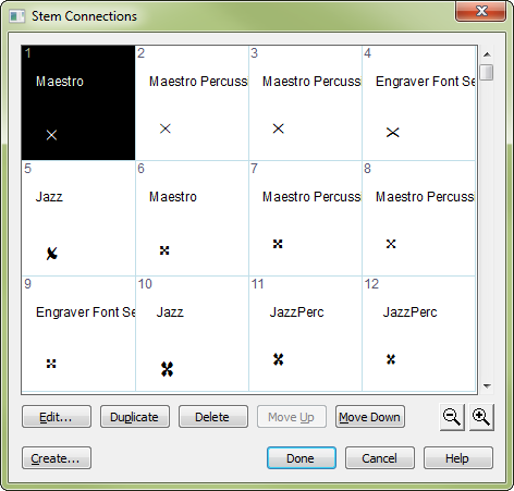Stem Connections dialog box