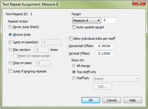 Text Repeat Assignment dialog box